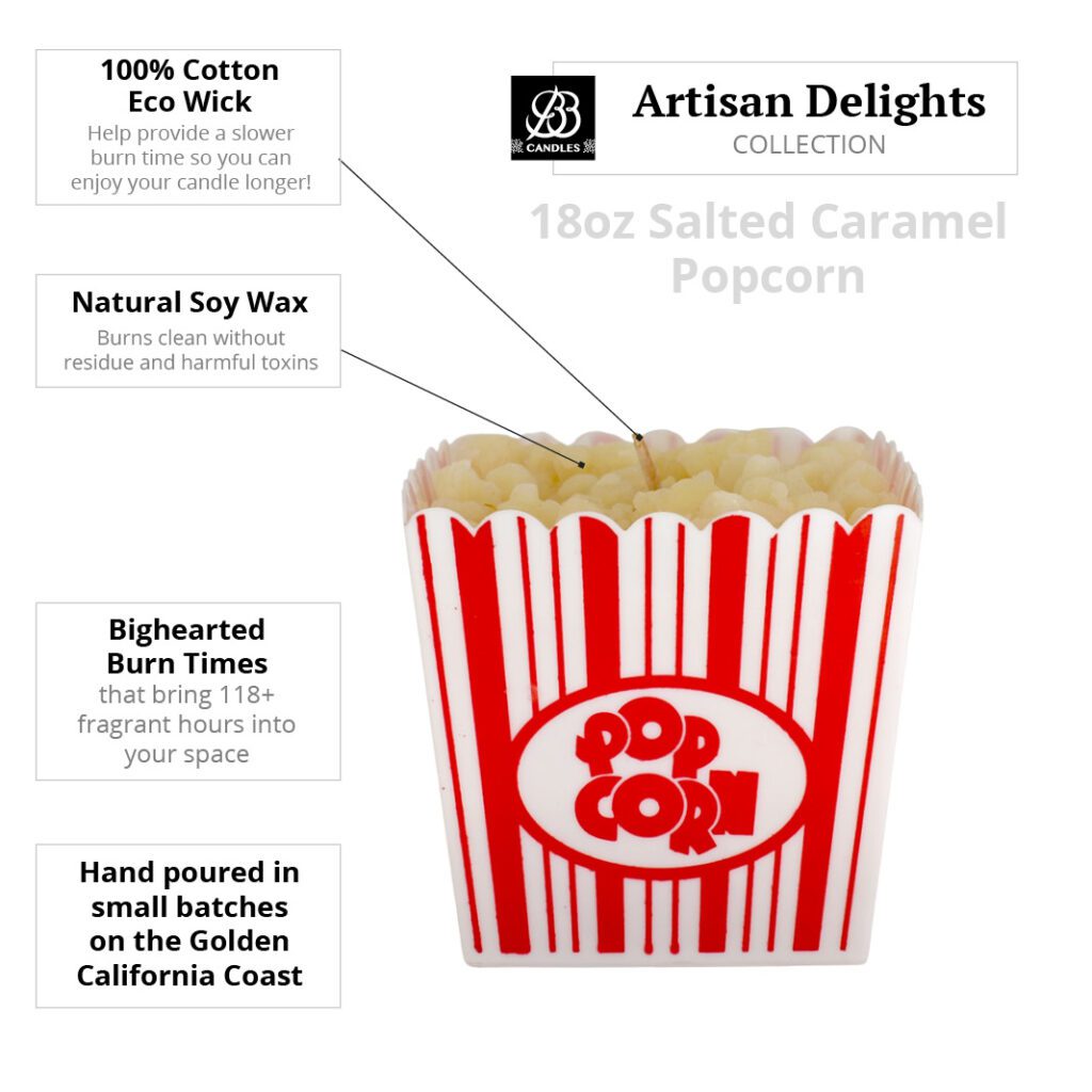 Salted Caramel Popcorn - Eco Soy - 18oz Scented Candle | BB Candles